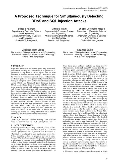 Pdf A Proposed Technique For Simultaneously Detecting Ddos And Sql