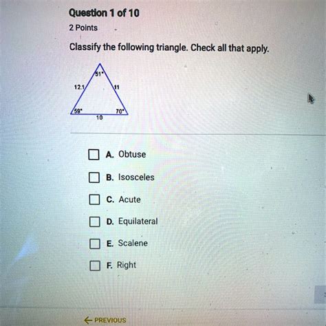 solved classify the following triangle check all that apply 59 70