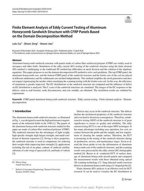 Finite Element Analysis Of Eddy Current Testing Of Aluminum Honeycomb Sandwich Structure With
