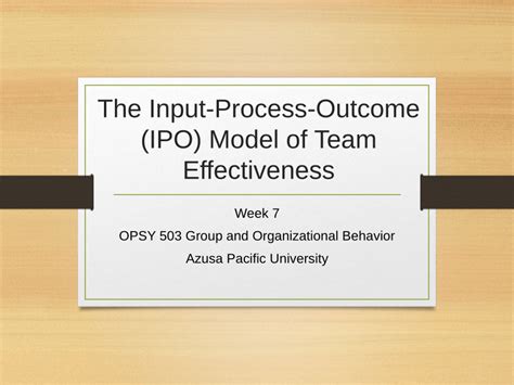 Pdf The Input Process Outcome Ipo Model Of Team Effectiveness