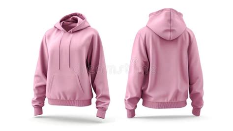 Pink Hoodie Front And Back View On A White Background Stock