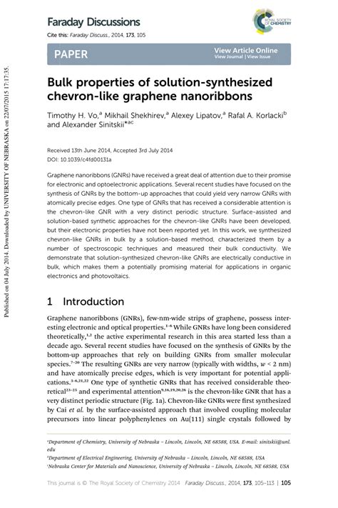 Pdf Bulk Properties Of Solution Synthesized Chevron Like Graphene Nanoribbons
