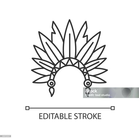 아메리카 원주민 수석 모자 픽셀 완벽한 선형 아이콘 고대 머리 장식 얇은 선 사용자 정의 일러스트레이션 윤곽 기호입니다 벡터 격리 된 윤곽선 도면입니다 편집 가능한 스트로크