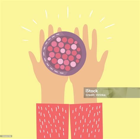 얼굴이 붉어진 상자를 들고 있는 손 여자 근처 메이크업바디 케어 제품 플랫 스타일로 벡터 현대 일러스트 볼터치에 대한 스톡 벡터 아트 및 기타 이미지 Istock