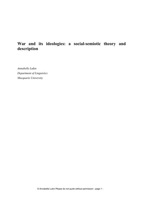 Pdf War And Its Ideologies A Social Semiotic Theory And Description