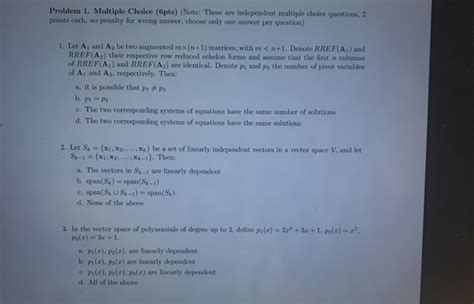 Solved Problem 1 Multiple Choice 6pts Note These Are