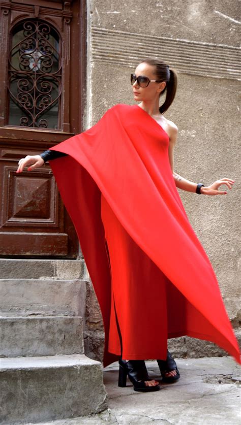 New Sexy Party Red Maxi Dress Elegant Evening Dress One Shoulder Dress Extravagant Unique