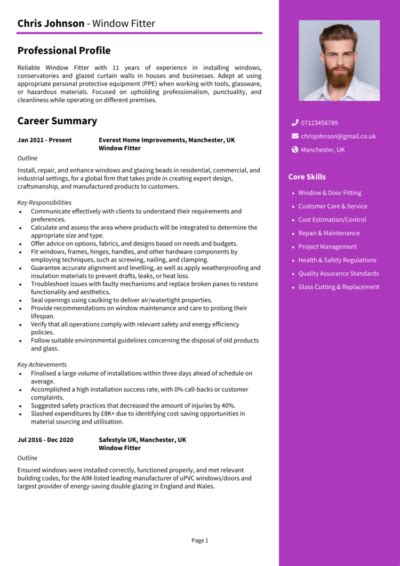 Window Fitter Cv Example Guide Get Noticed