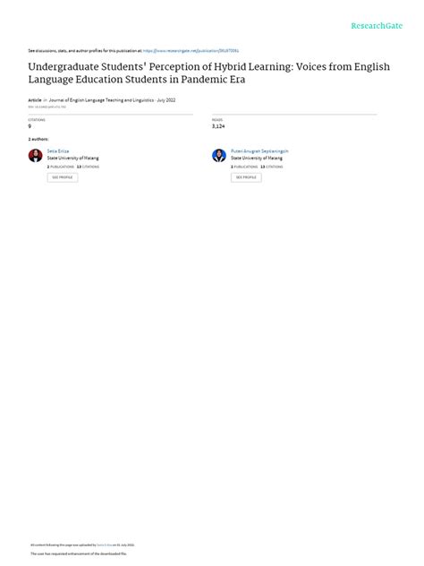 Hybrid Learning Perceptions In Efl Pdf Learning Educational Technology