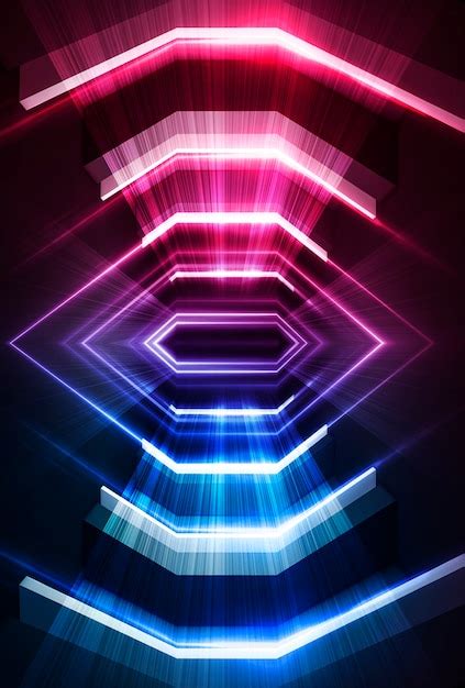 추상 어두운 미래 배경 블루 네온 광선은 물에서 반영 프리미엄 사진