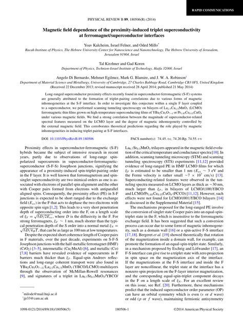 Pdf Magnetic Field Dependence Of The Proximity Induced Triplet