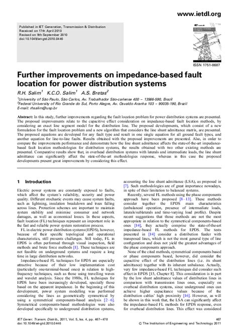 Pdf Further Improvements On Impedance Based Fault Location For Power