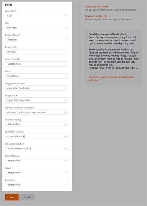 Mapping Core Fields Searchspring Help Desk