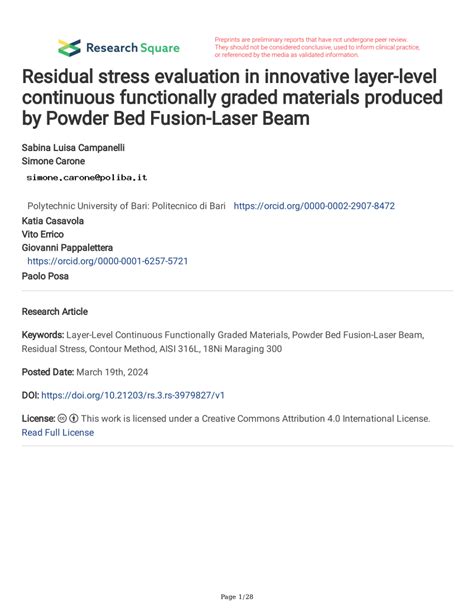 Pdf Residual Stress Evaluation In Innovative Layer Level Continuous Functionally Graded