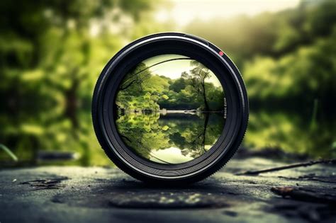 Premium Ai Image Nature Reflection On A Camera Lens In A Natural Park Generative Ai