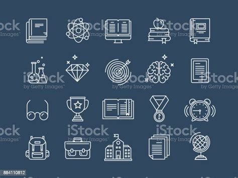 학교 교육 대학입니다 연구 학습 과정입니다 Oline 수업 자습서입니다 학생 지식입니다 역사 책입니다 얇은 선 웹 아이콘 세트입니다 개요 아이콘 컬렉션입니다 벡터 일러스트