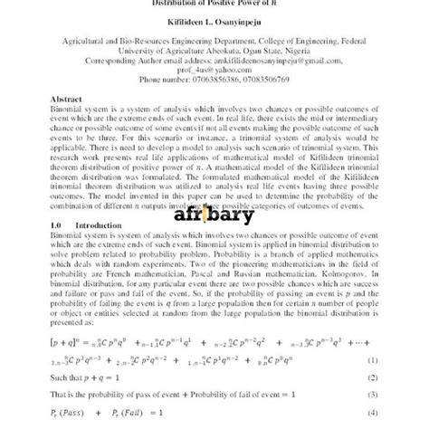 Real Life Applications Of Mathematical Model Of Kifilideen Trinomial