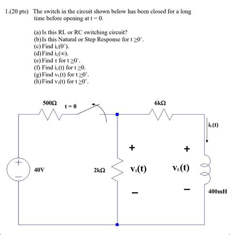 Solved Pts The Switch In The Circuit Shown Below Has Chegg Com