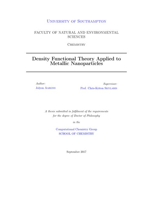 PDF Density Functional Theory Applied To Metallic Nanoparticles