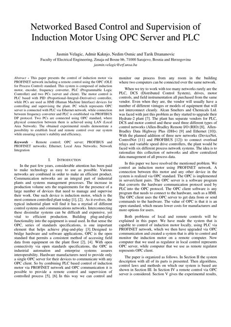 Pdf Networked Based Control And Supervision Of Induction Motor Using Opc Server And Plc