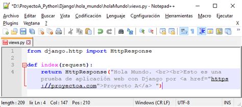 Instalar Django y primera aplicación web hola mundo en Python Proyecto A