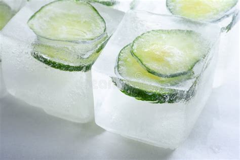Frozen Cucumber Slices In The Ice Cubes Stock Image Image Of Healthy
