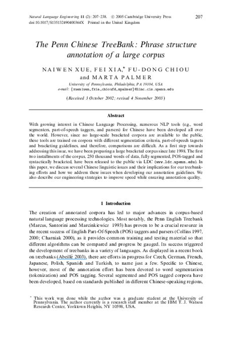 Pdf The Penn Chinese Treebank Phrase Structure Annotation Of A Large