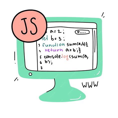 Ilustración Dibujada A Mano De Una Computadora Con Código Java Script Concepto De Desarrollo Web