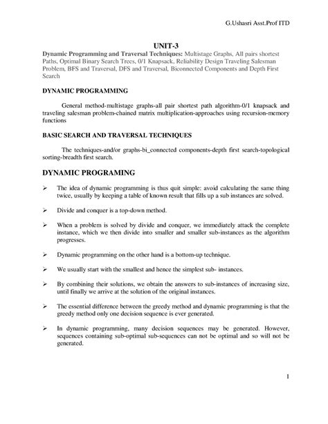 Unit 3 Daa Unit Dynamic Programming And Traversal Techniques Multistage Graphs All Pairs