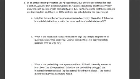 Solved In An Extrasensory Perception Esp Experiment Five