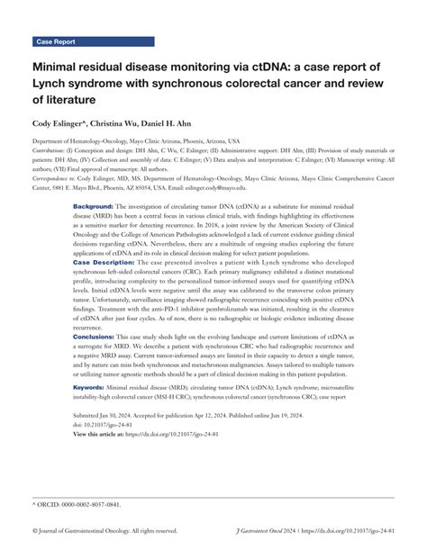 Pdf Minimal Residual Disease Monitoring Via Ctdna A Case Report Of