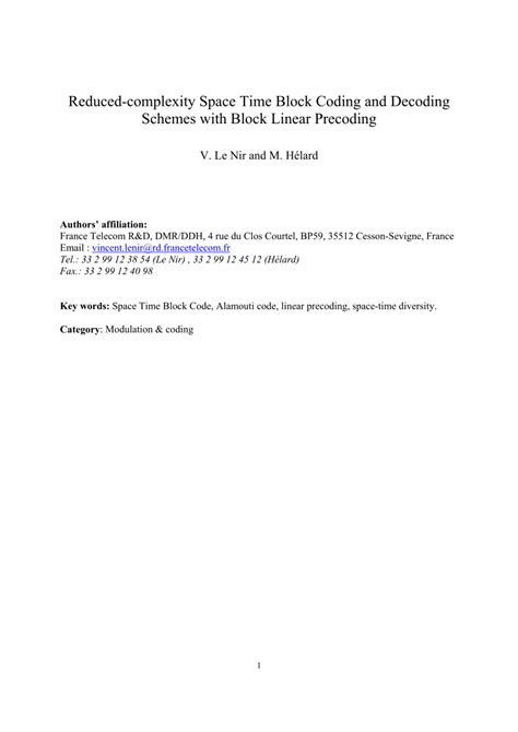 PDF Reduced Complexity Space Time Block Coding And Decoding Schemes