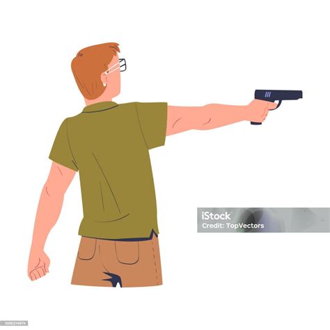 Ilustración De Hombre Con Pistola Apuntando Al Objetivo En El Campo De