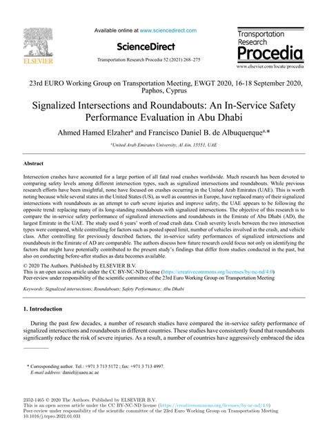Pdf Signalized Intersections And Roundabouts An In Service Safety Performance Evaluation In