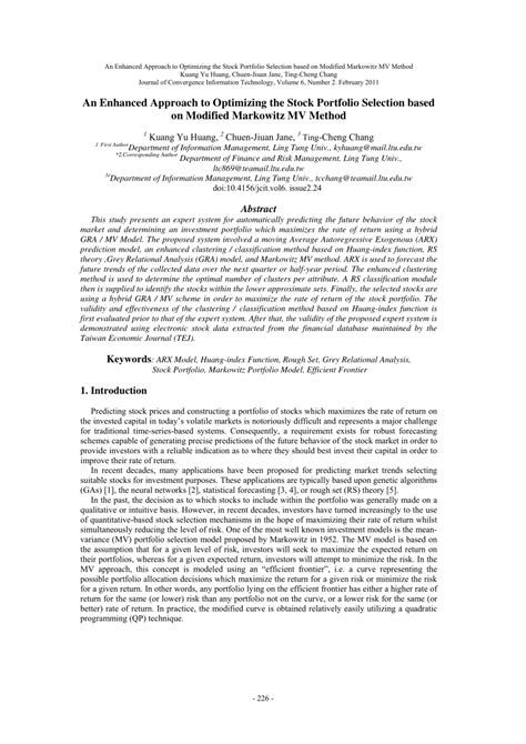 Pdf An Enhanced Approach To Optimizing The Stock Portfolio Selection Based On Modified