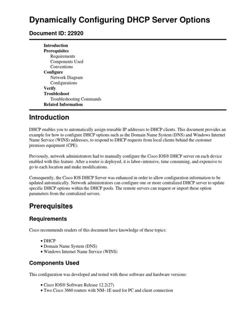 Dynamically Configuring Dhcp Server Options Document Id 22920 Pdf
