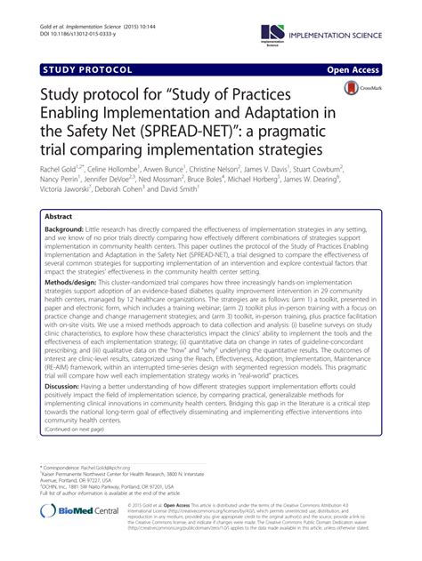 PDF Study Protocol For Study Of Practices Enabling Implementation