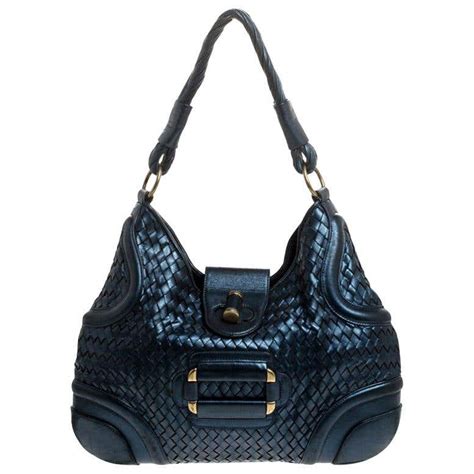 Alexander Mcqueen Metallic Navy Blue Woven Leather Novak Hobo At 1stdibs Alexander Mcqueen