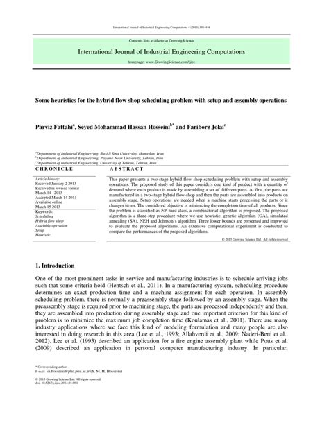 Pdf Some Heuristics For The Hybrid Flow Shop Scheduling Problem With