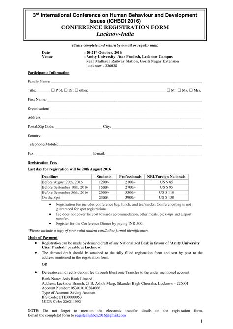 Printable Registration Form Template Free Printable Online