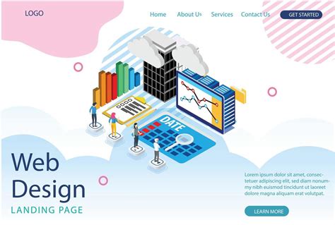 Modern Isometric Web Landing Page Data Statistics Report Illustration Web Banners Suitable For