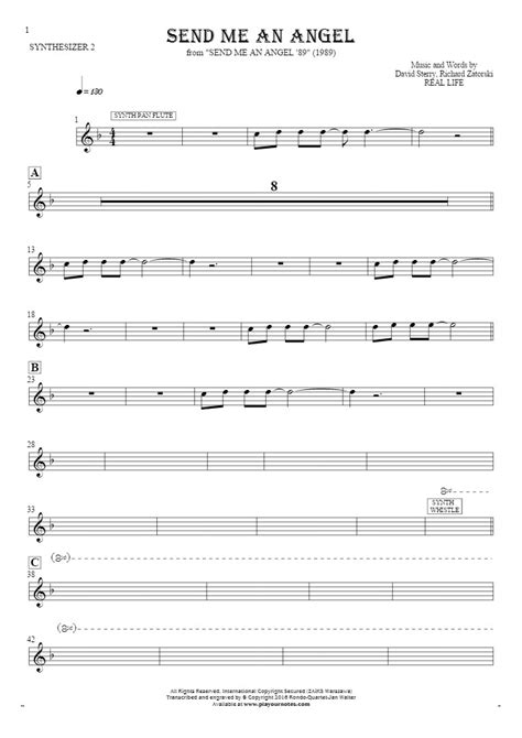 Send Me An Angel Notes For Synthesizer Synth Pan Flute Synth