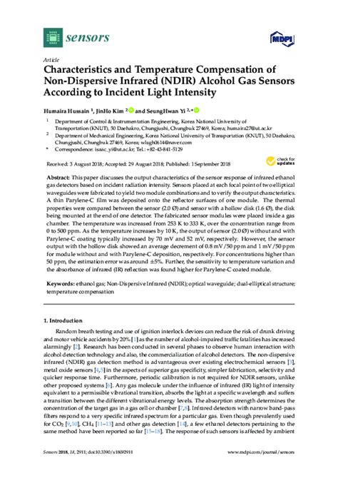 Pdf Characteristics And Temperature Compensation Of Non Dispersive Infrared Ndir Alcohol Gas