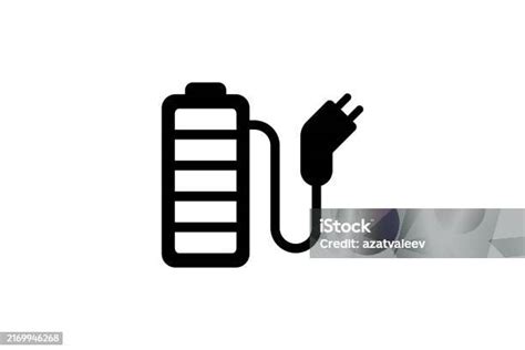 코드 및 전기 충전 커넥터 아이콘이 있는 충전식 배터리 축전지 충전기 플러그 검은색 기호 전기 장비 전원 은행 요금 표시 완전히 충전된 전기 소자 벡터 Logotype 가득