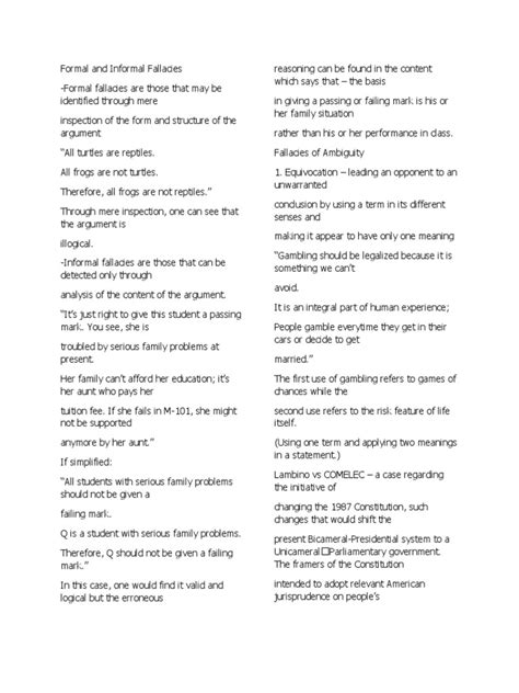 Formal And Informal Fallacies Notes Pdf Fallacy Argument