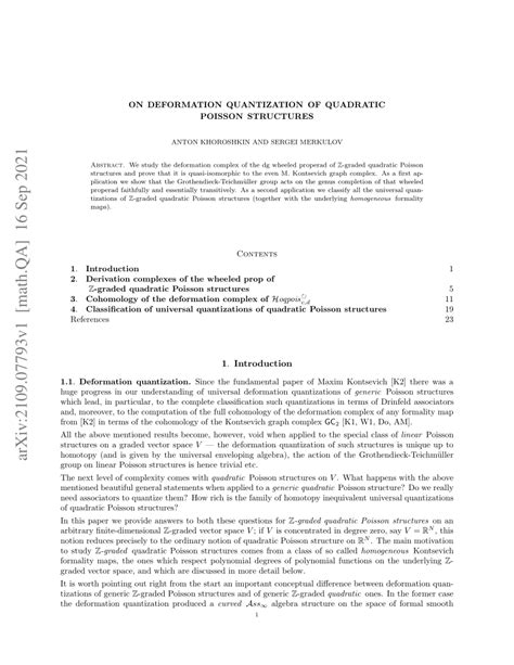 Pdf On Deformation Quantization Of Quadratic Poisson Structures