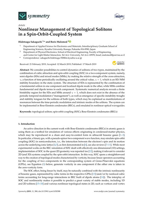 Pdf Nonlinear Management Of Topological Solitons In A Spin Orbit Coupled System