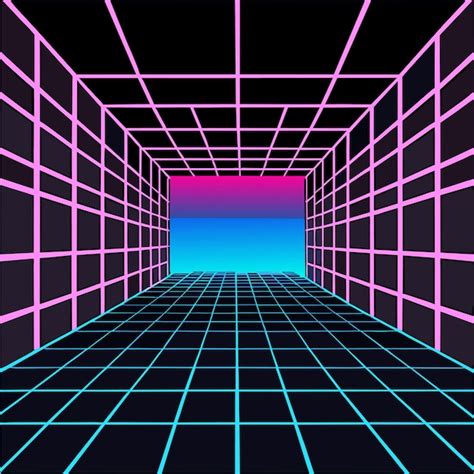 Premium Vector 3d Wireframe Room Colorful On Dark Background Abstract Perspective Grid Vector