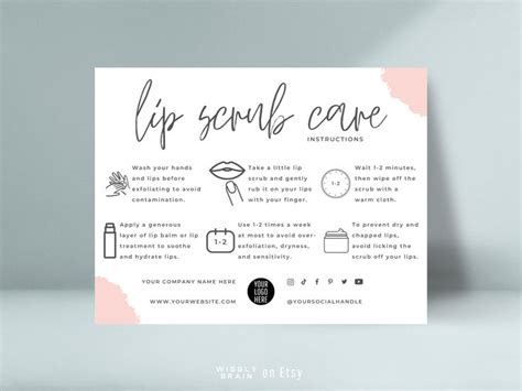 Editable Lip Scrub Care Card Template Lips Sugar Scrub Care Guide Printable Exfoliating Balm