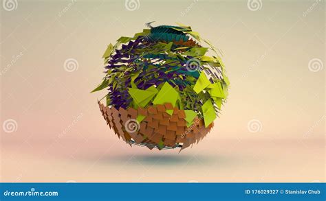 由多个彩色多边形、元素和片段组成的抽象图形的3d绘制 一个被撕成碎片的球 库存例证 插画 包括有 展开 回报 176029327